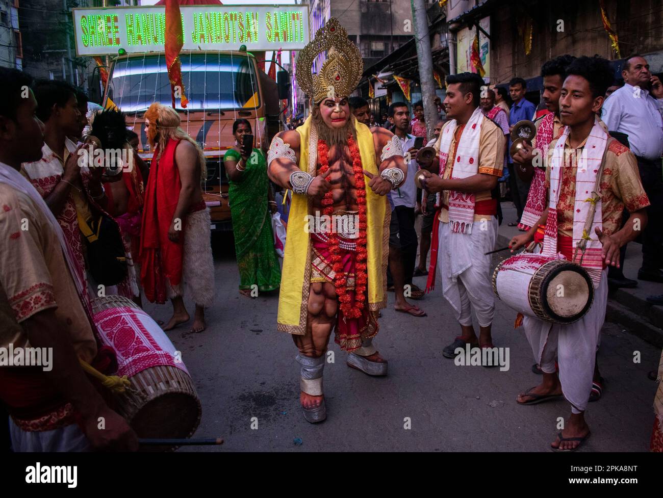 Guwahati, India. 6th Apr 2023. A person dressed as Lord Hanuman as he ...