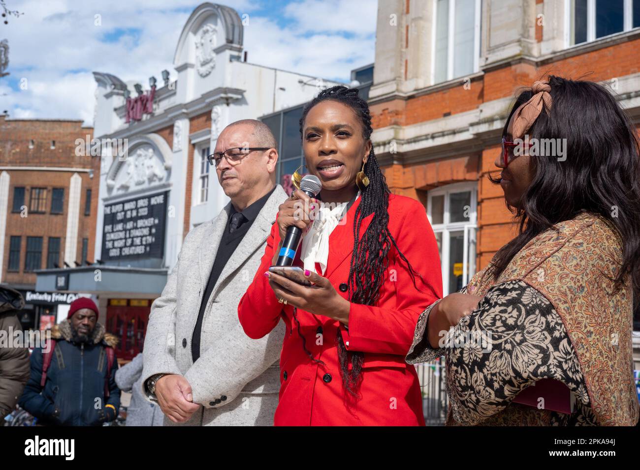 London, UK. 6th Apr 2023. People gathered in Windrush Square in Brixton ...