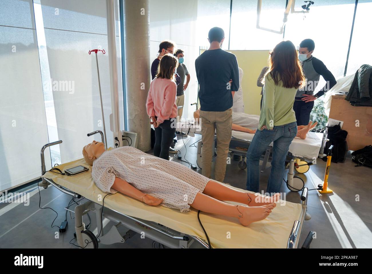 5th year medical students during a SimMan dummy cardiac massage ...