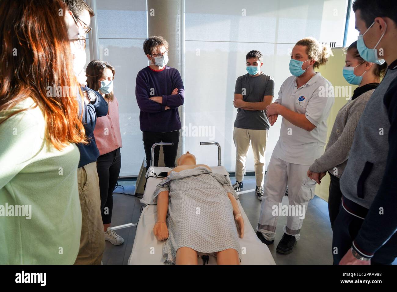 5th year medical students during a SimMan dummy cardiac massage ...