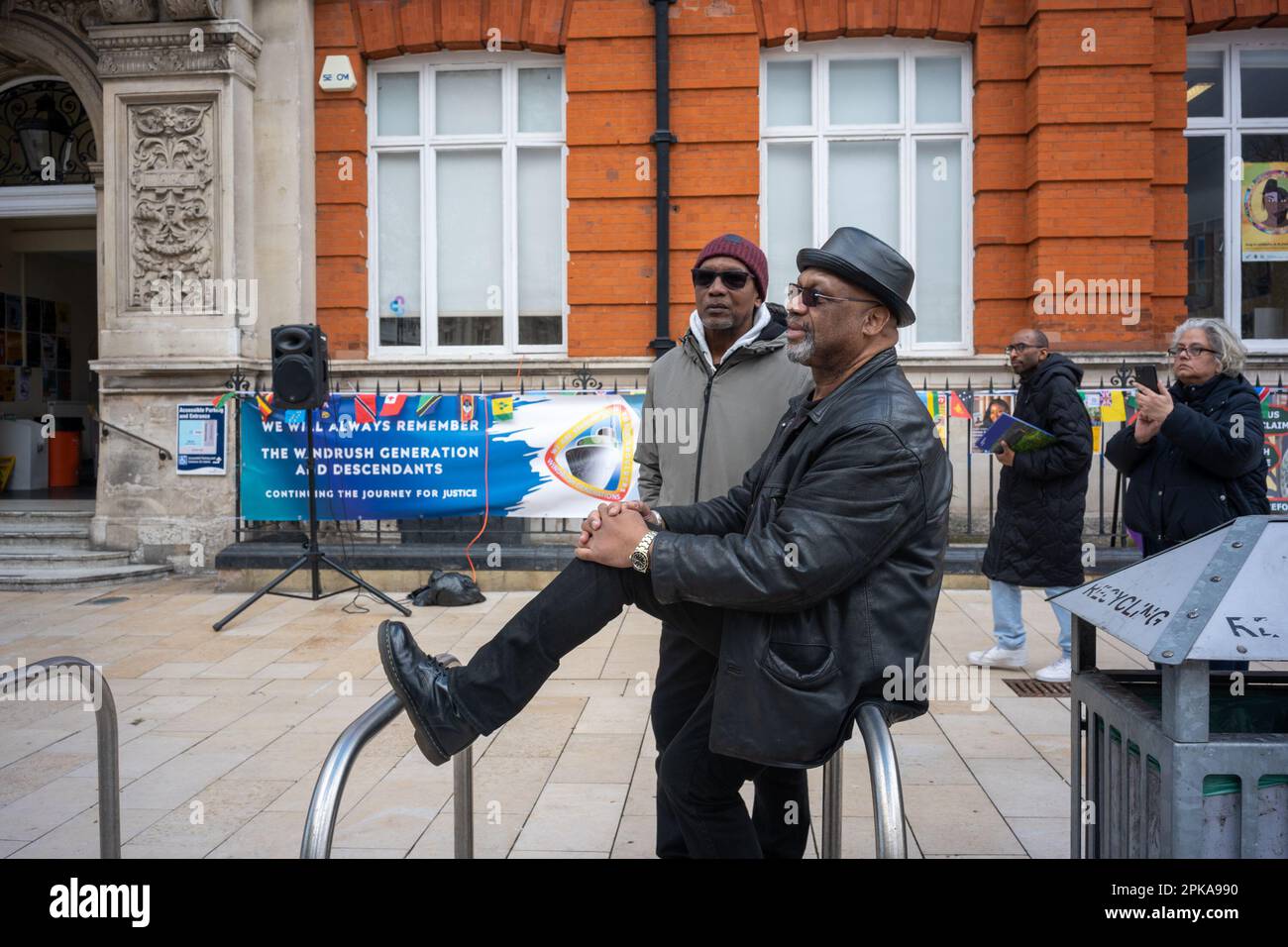 London, UK. 6th Apr 2023. People gathered in Windrush Square in Brixton ...