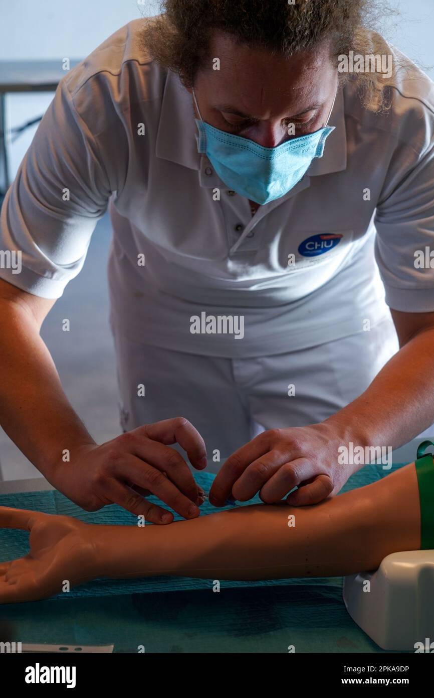 5th year medical students during an IV placement workshop. Students ...