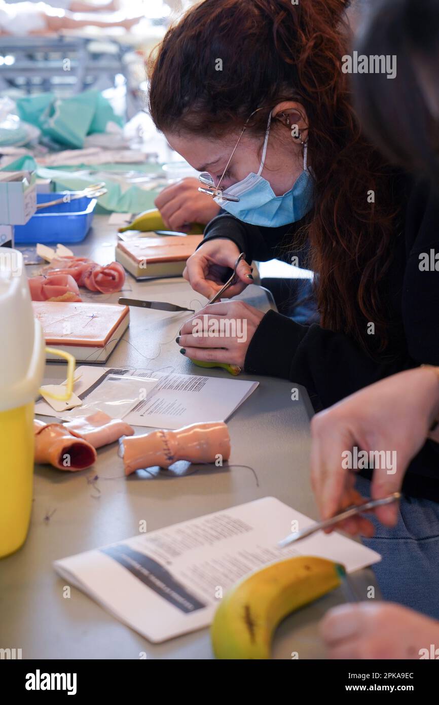 5th year students during a sewing workshop. The students learn the ...