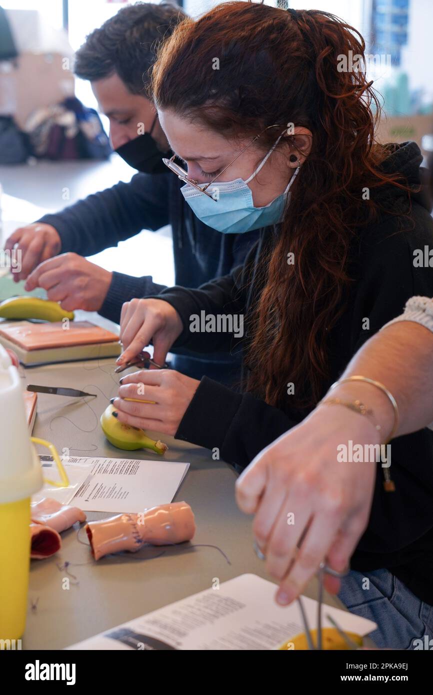 5th year students during a sewing workshop. The students learn the ...