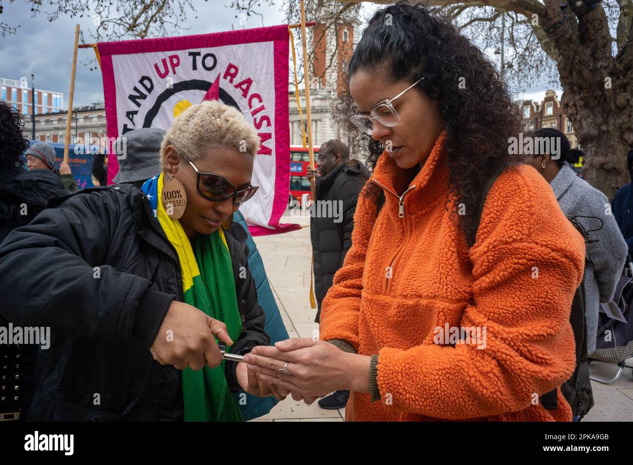 London, UK. 6th Apr 2023. People gathered in Windrush Square in Brixton ...
