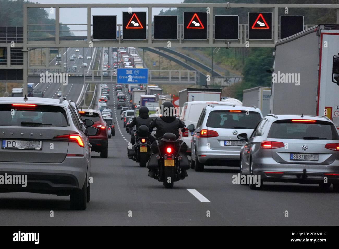 19.08.2022, Germany, Brandenburg, Michendorf - Motorcyclists driving ...