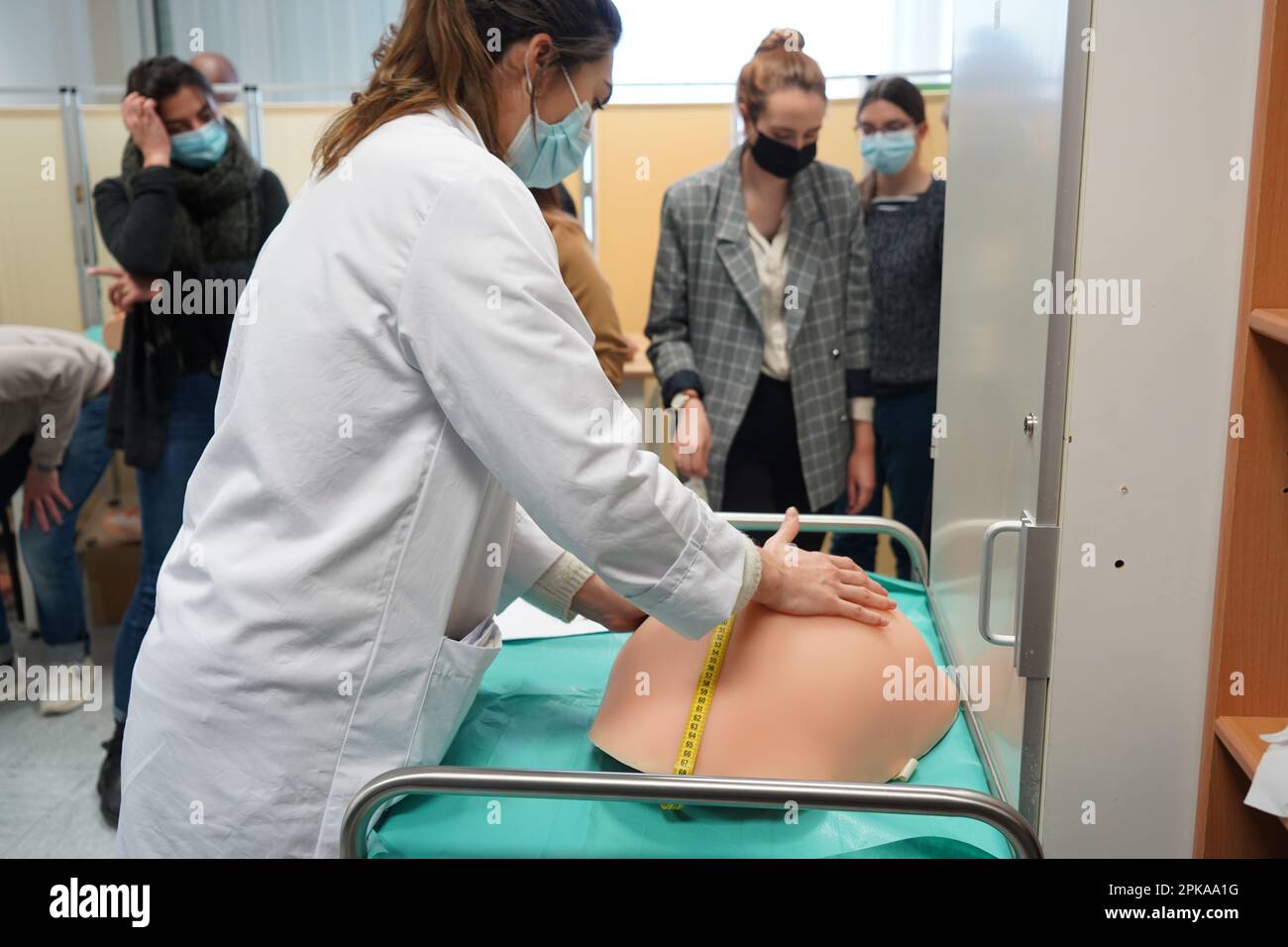 Professor Gynecologist and his students during a course in gynecology ...