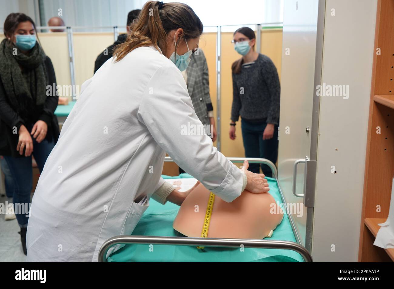 Professor Gynecologist and his students during a course in gynecology ...