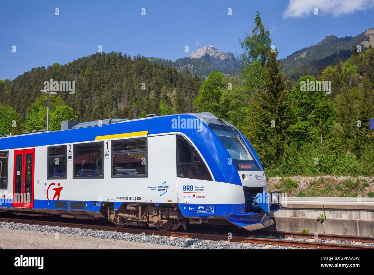 Local train at station, Bayrischzell, Upper Bavaria, Bavaria, Germany ...
