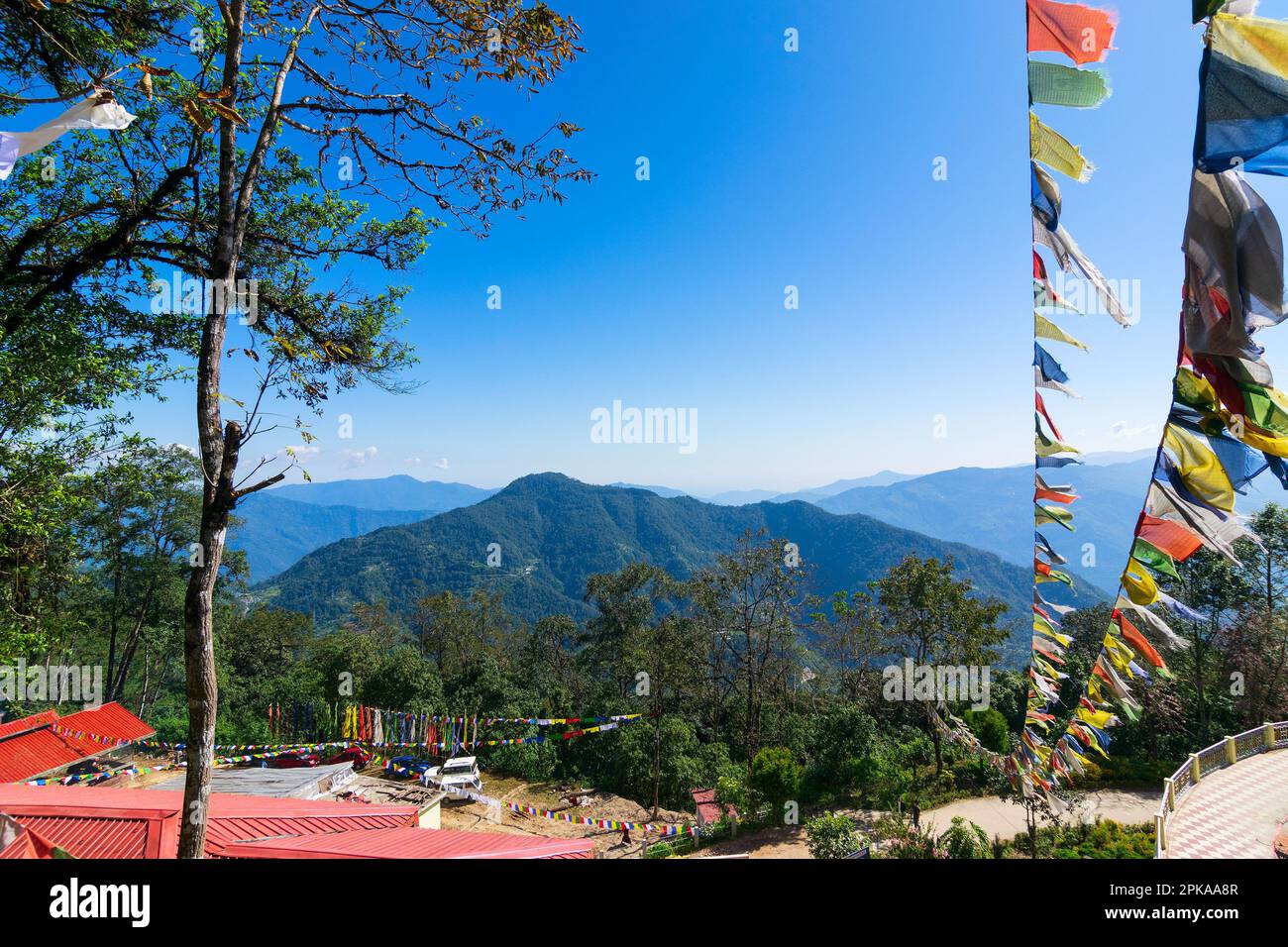 Beautiful front side view of Samdruptse Monastery with Himalayan ...