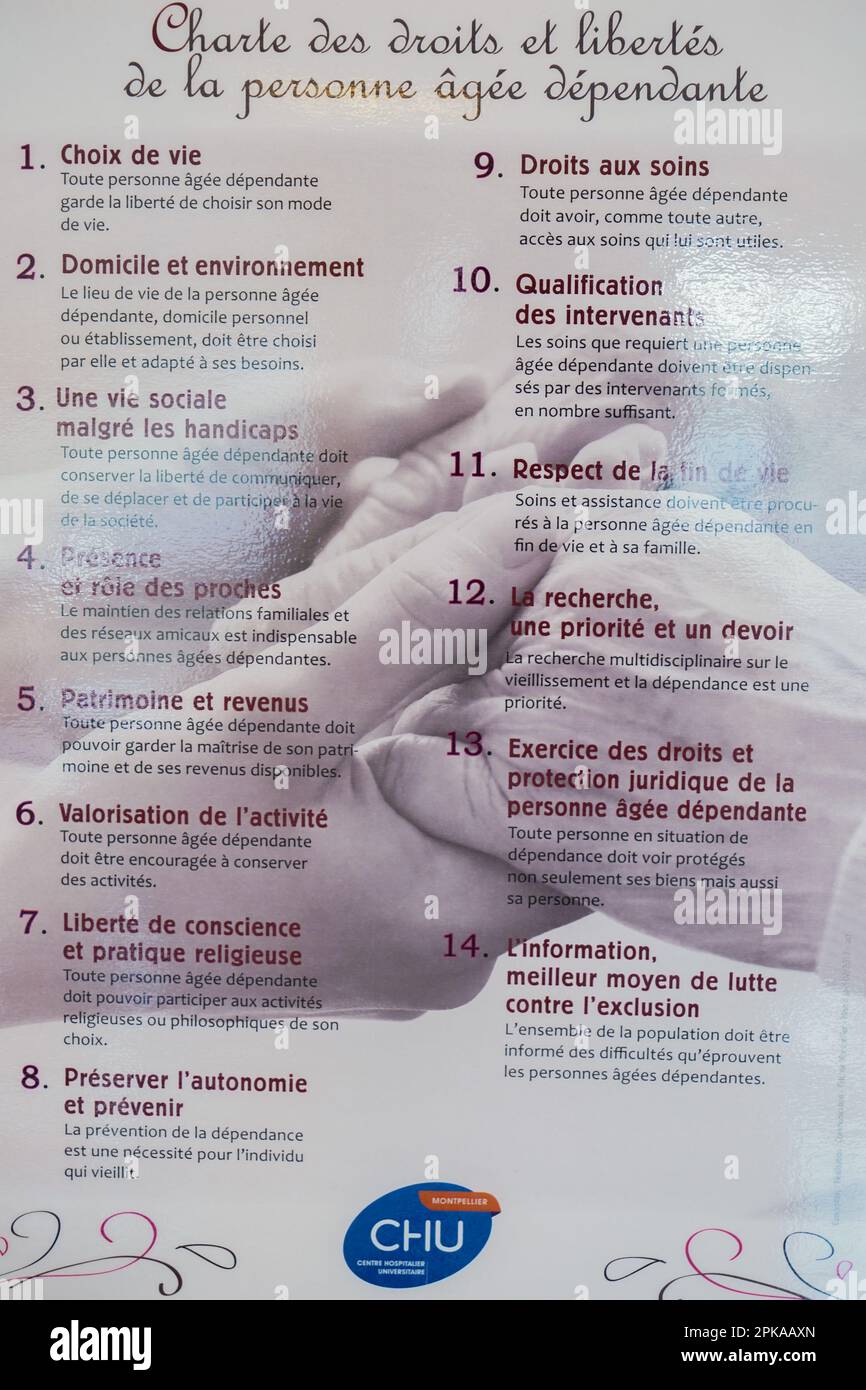 Charter of rights and freedoms of the dependent elderly person Stock ...
