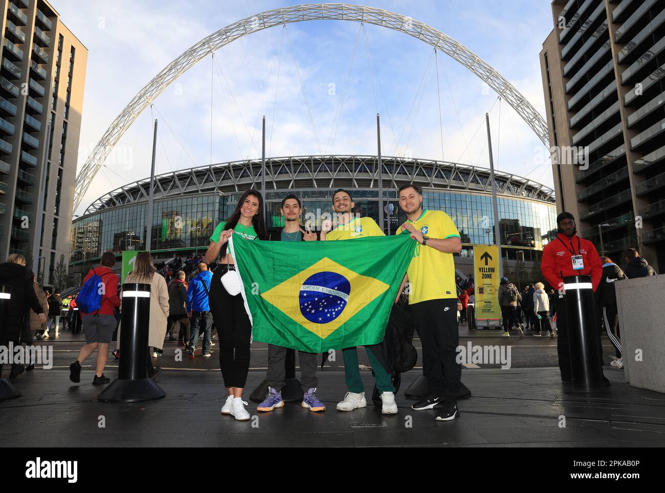 Brazil fans pose for a photograph on Wembley Way ahead of the Women's ...