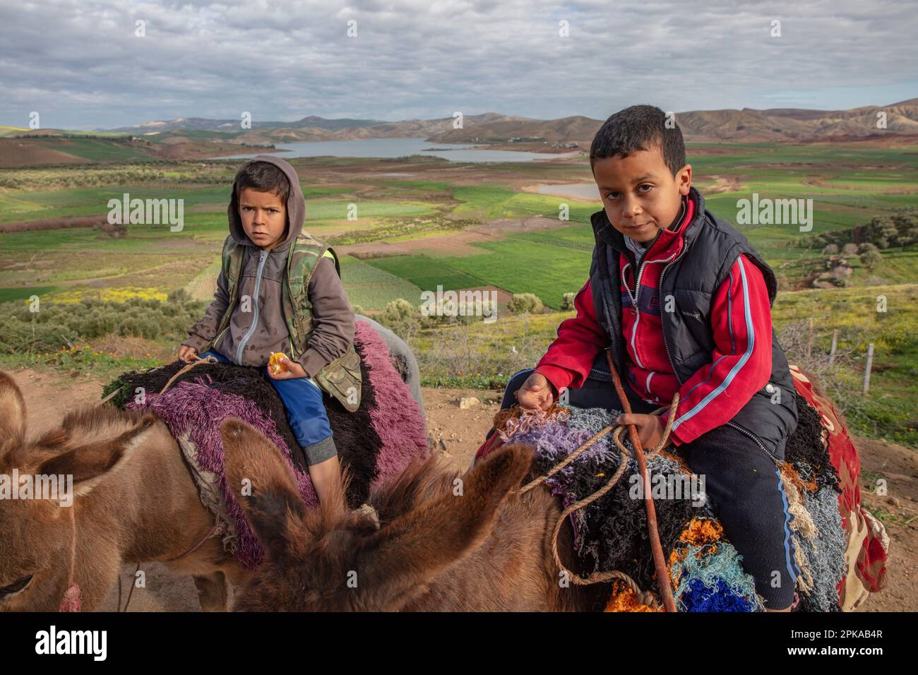 Morocco, Jorf El Melha, lake Barrage Al Wahda, Middle Atlas Mountains ...