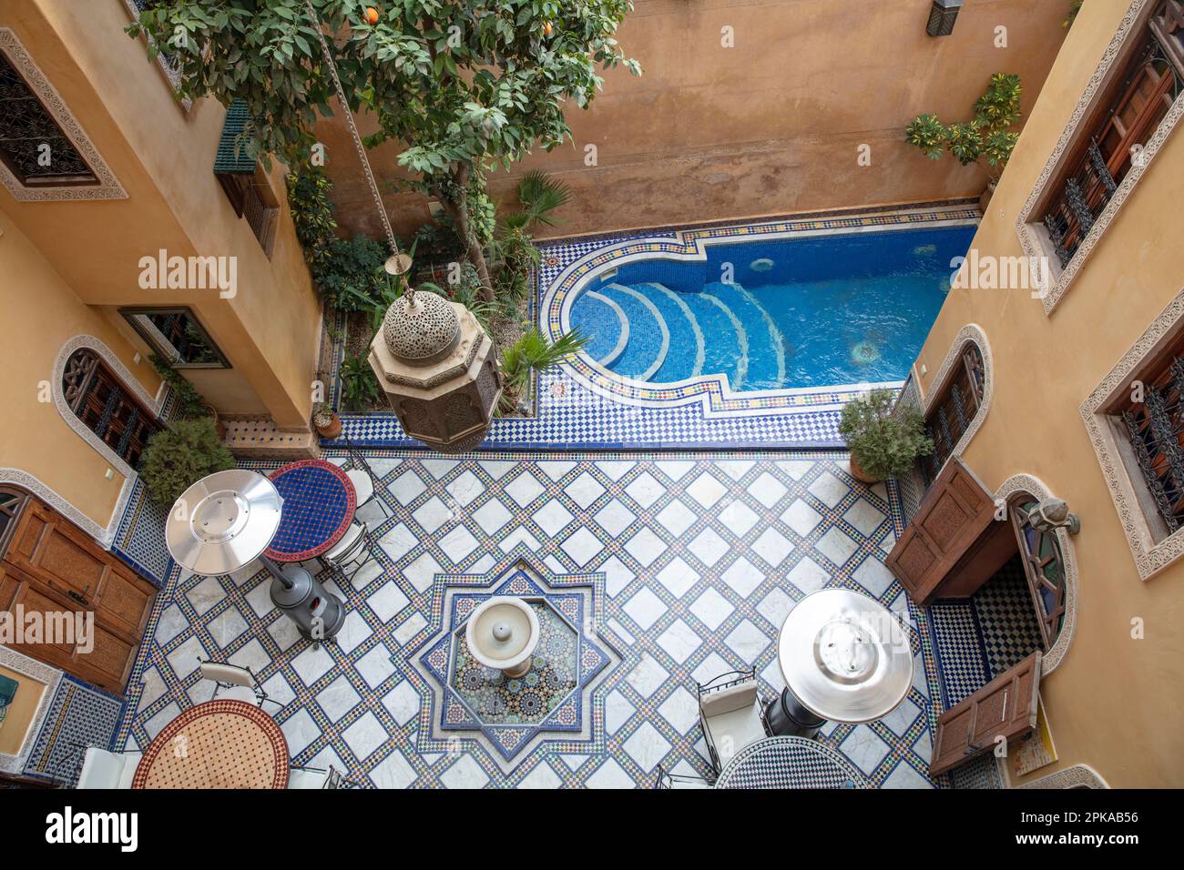 Morocco, Fes, Riad, courtyard, pool Stock Photo - Alamy