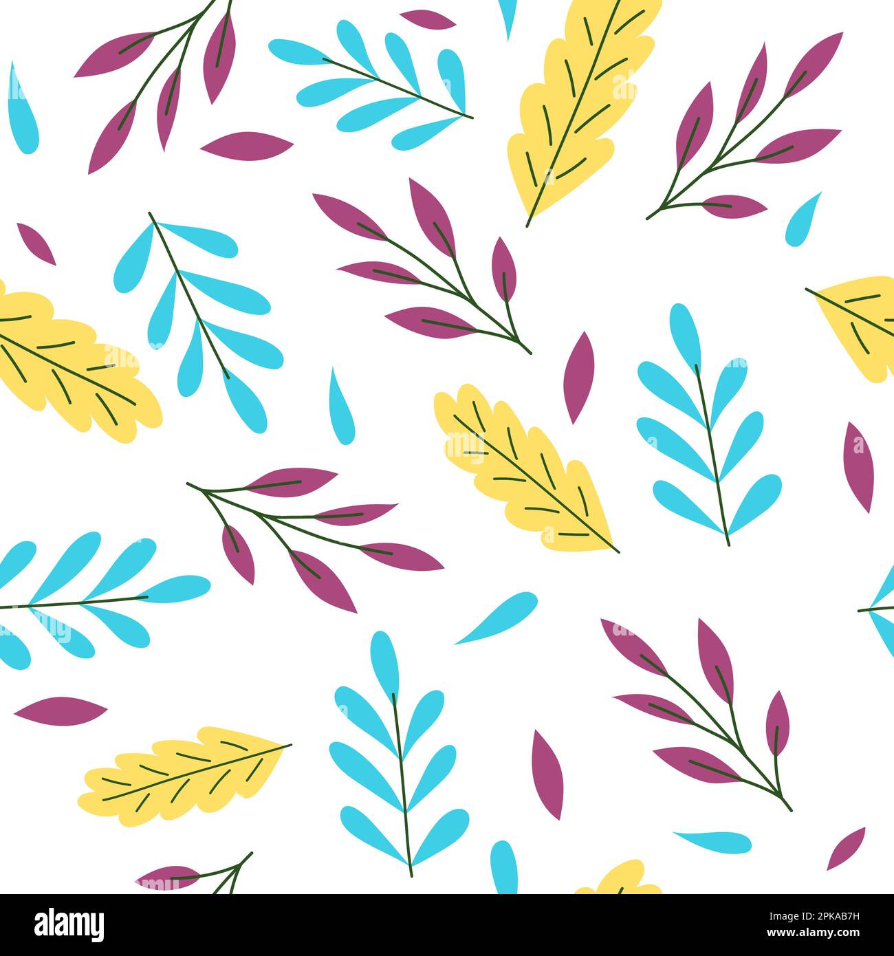 Abstract cartoon colourful leaves on white background seamless ornament ...