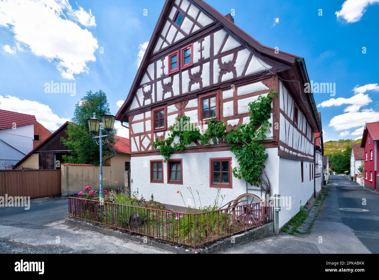Half-timbered house, facade, house front, half-timbering, summer ...