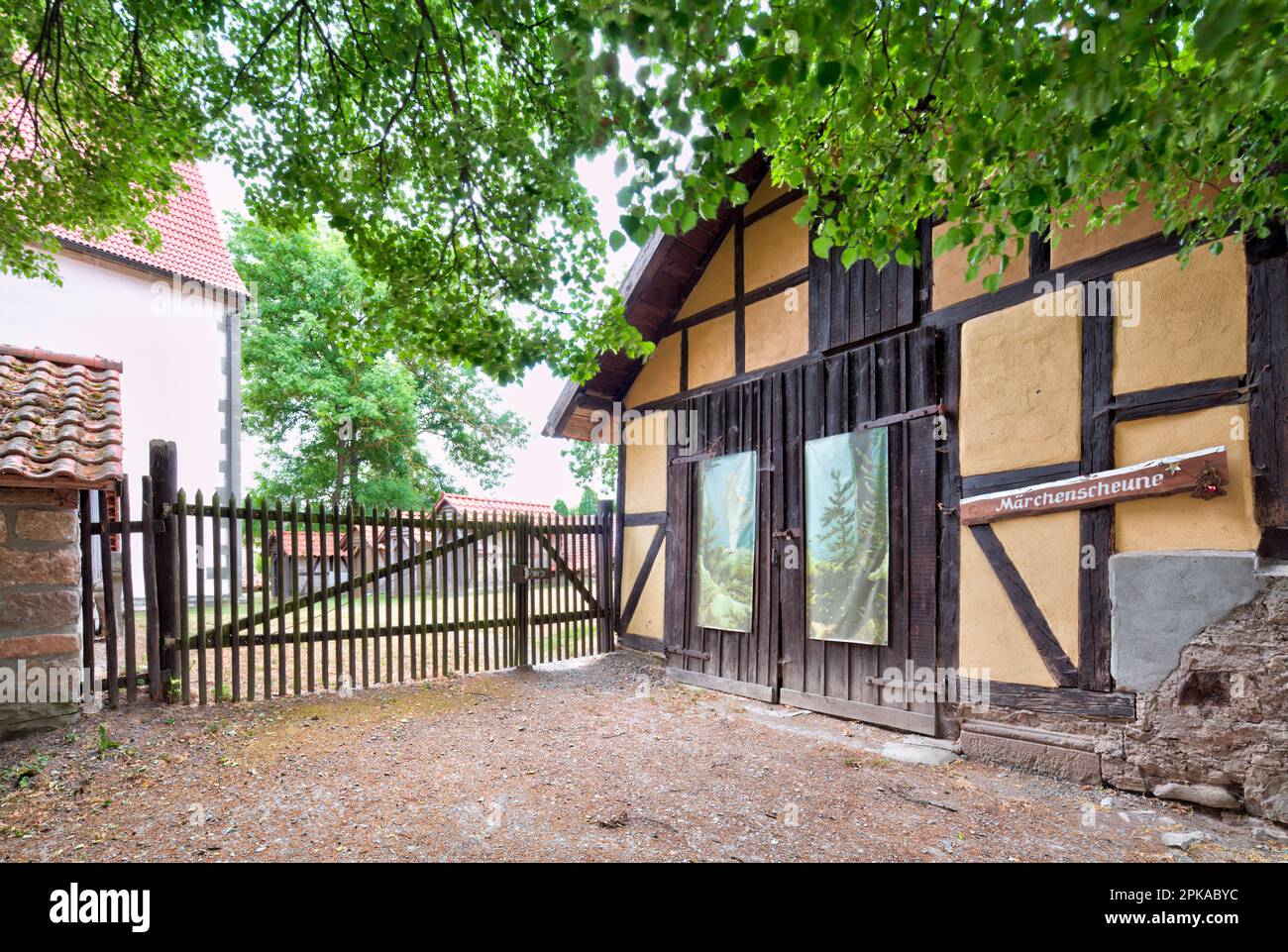Church castle, fairy barn, half-timbering, house facade, village view ...