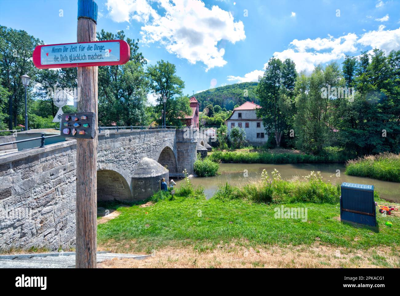 Werra stone arch bridge, arch bridge, river Werra, summer, Belrieth ...