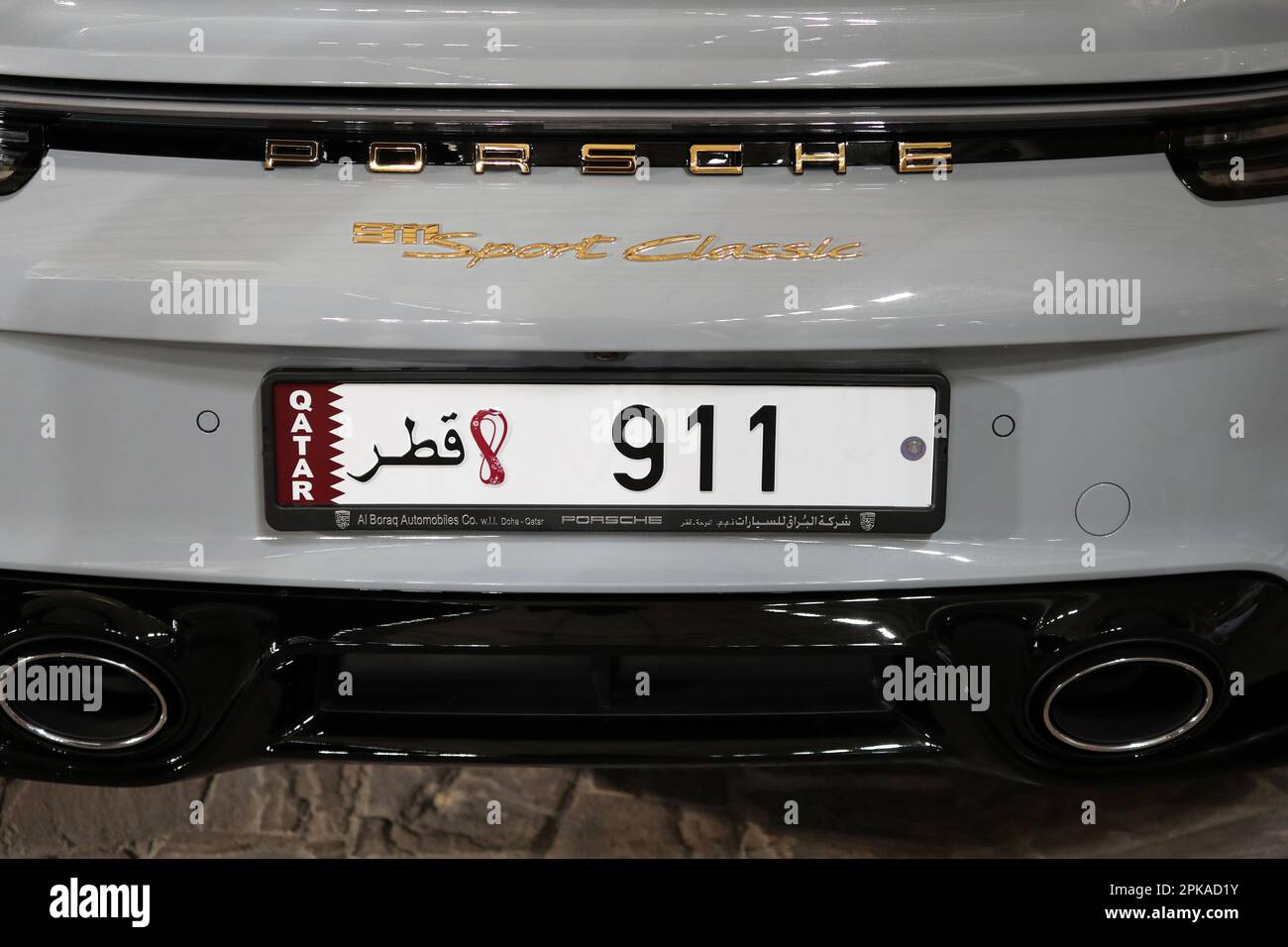 25.02.2023, Qatar, , Doha - Number plate on a Porsche 911 ...