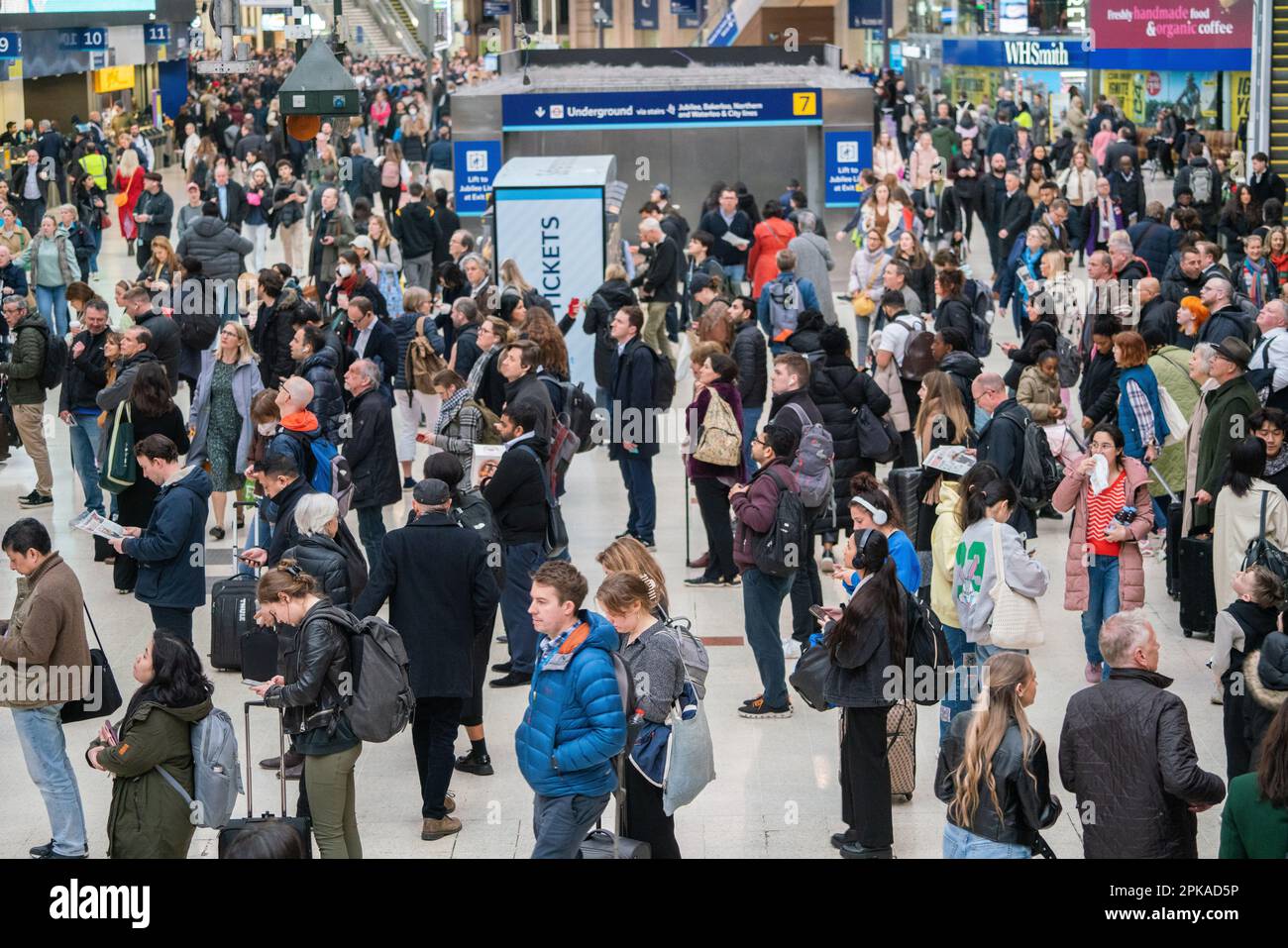 London UK 6 April 2023. London Waterloo station is packed with ...