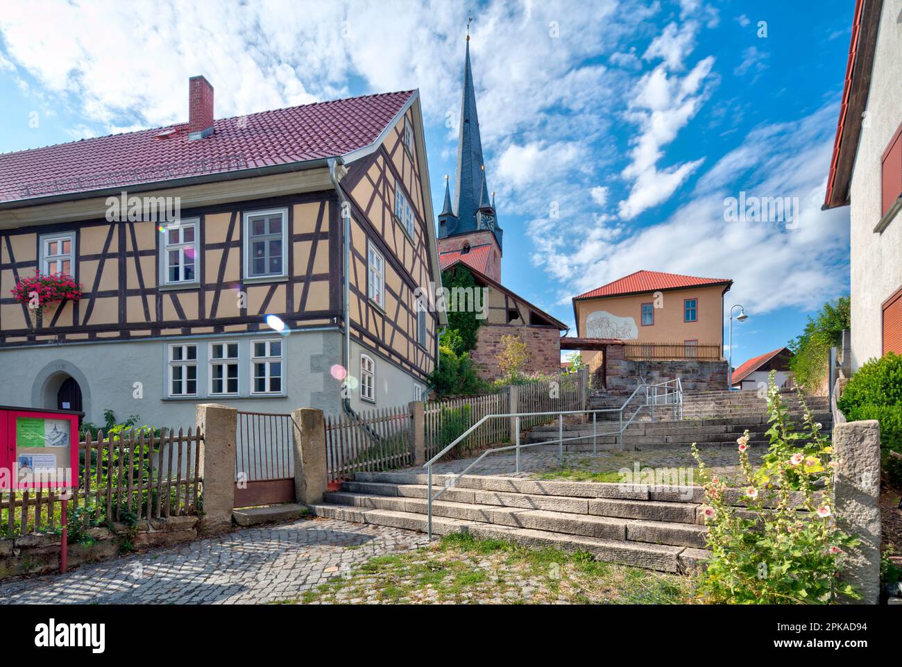 Church Zum Heiligen Kreuz, former fortified church, half-timbered house ...