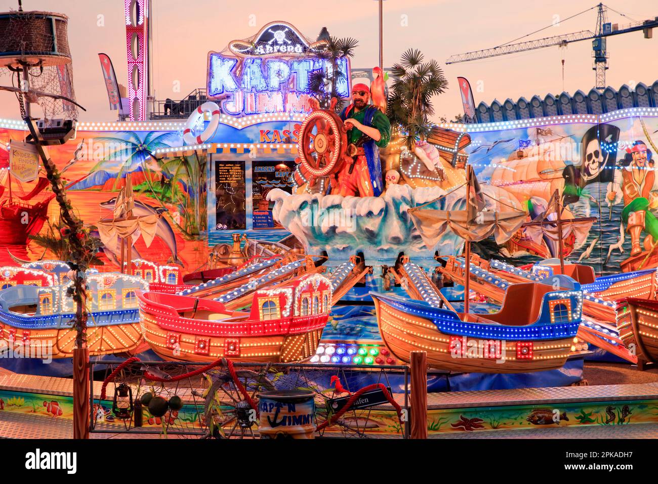 Rides, fair, funfair, carnival, blue hour, Schweinfurt, Franconia, Bavaria, Germany, Europe ...