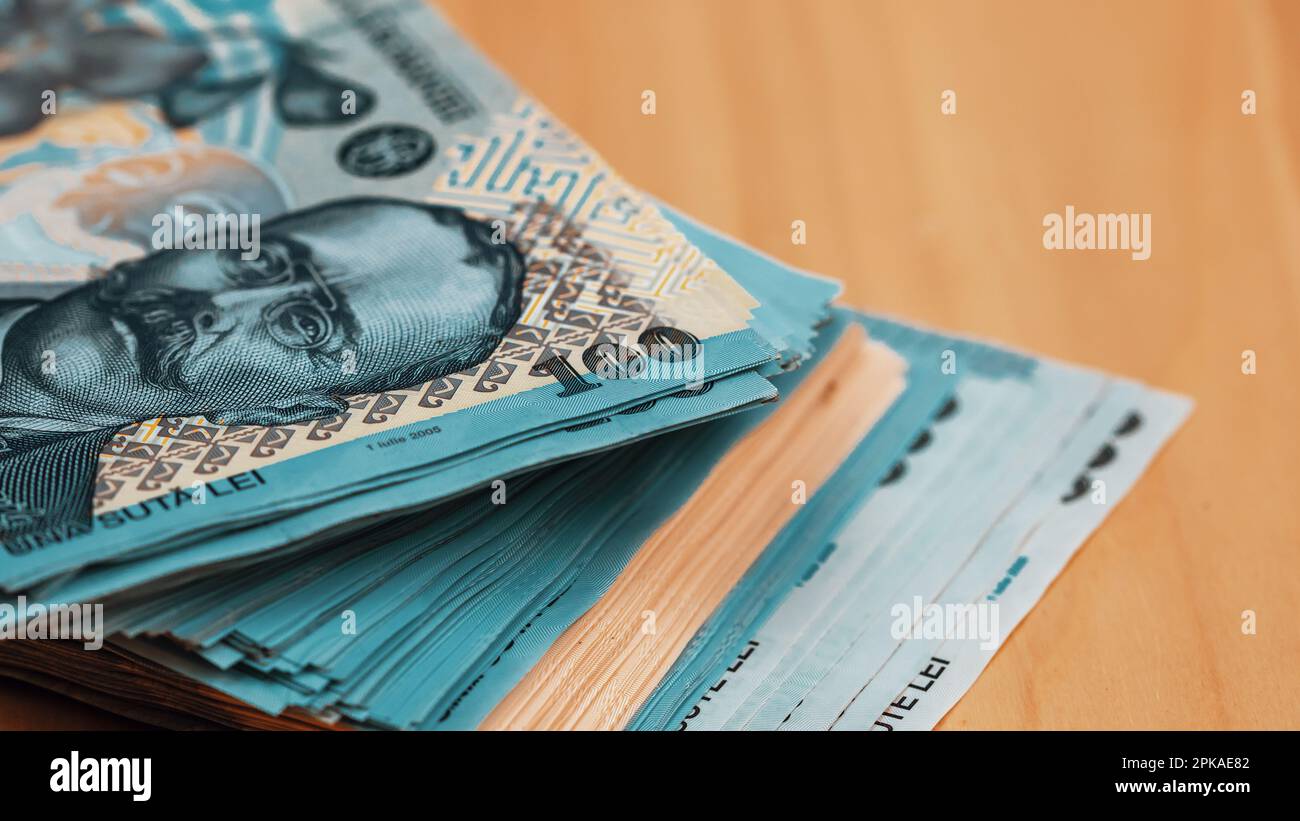 Romanian LEI Currency Banknote. RON Money European Currency Stock Photo ...