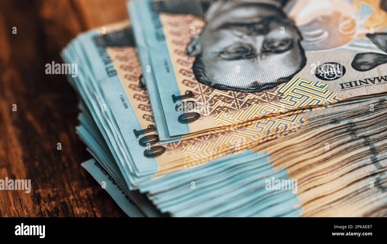 Romanian LEI Currency Banknote. RON Money European Currency Stock Photo ...