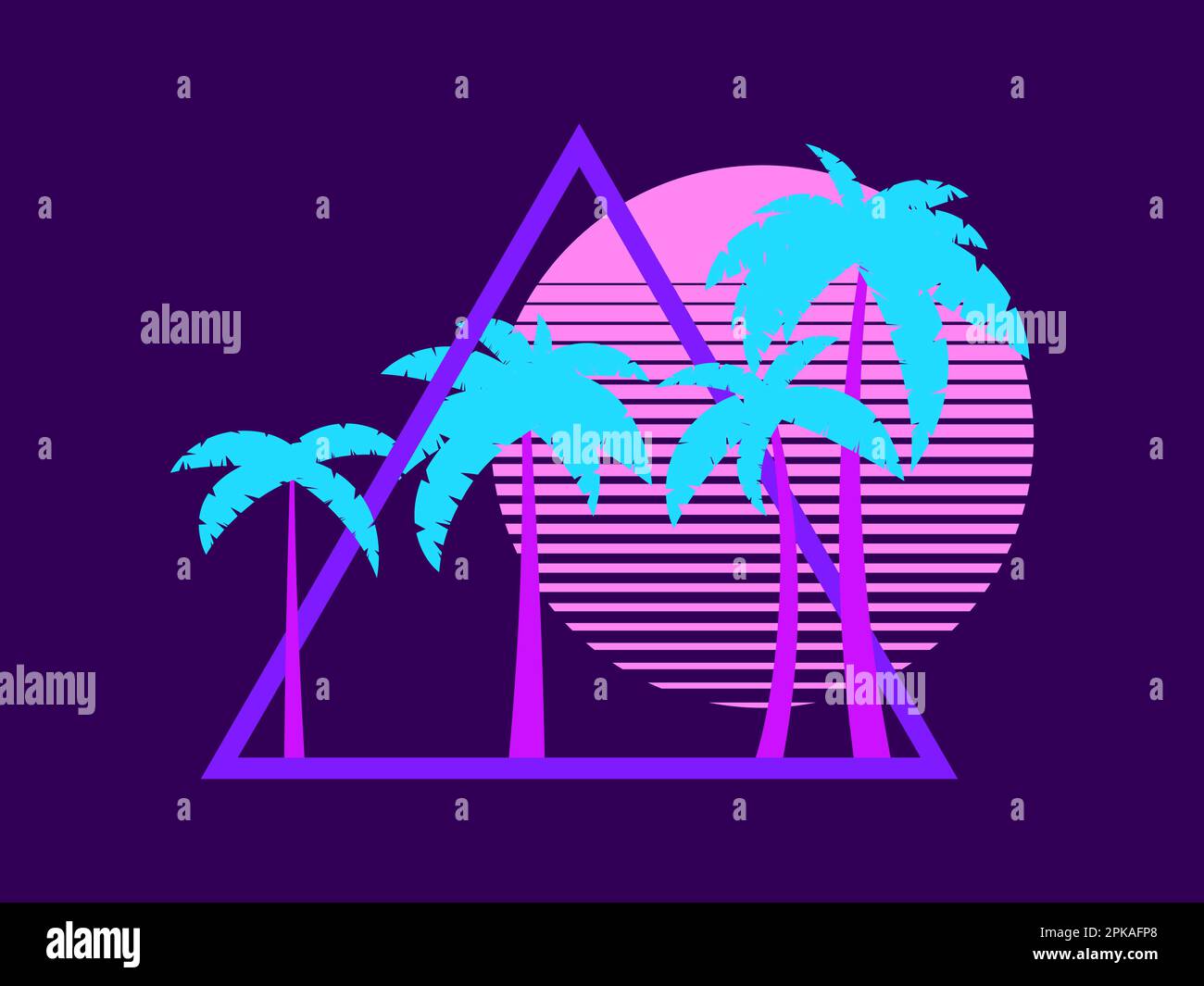 80s retro sci-fi palm trees on a sunset. Retro futuristic sun with palm ...