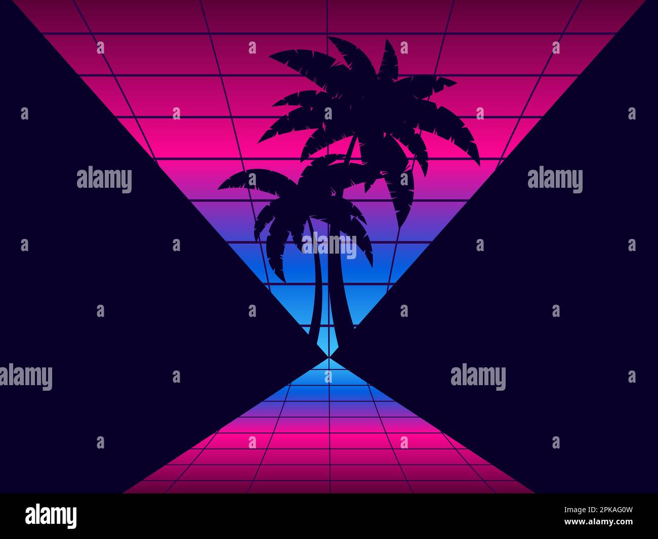 Retro futuristic palm trees in 80s style at sunset. Summer time, palm ...