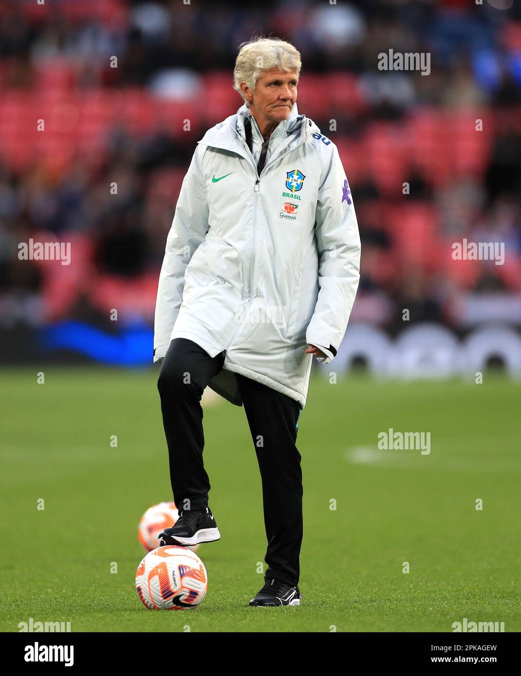 Brazil manager Pia Sundhage warming up ahead of the Women's Finalissima ...