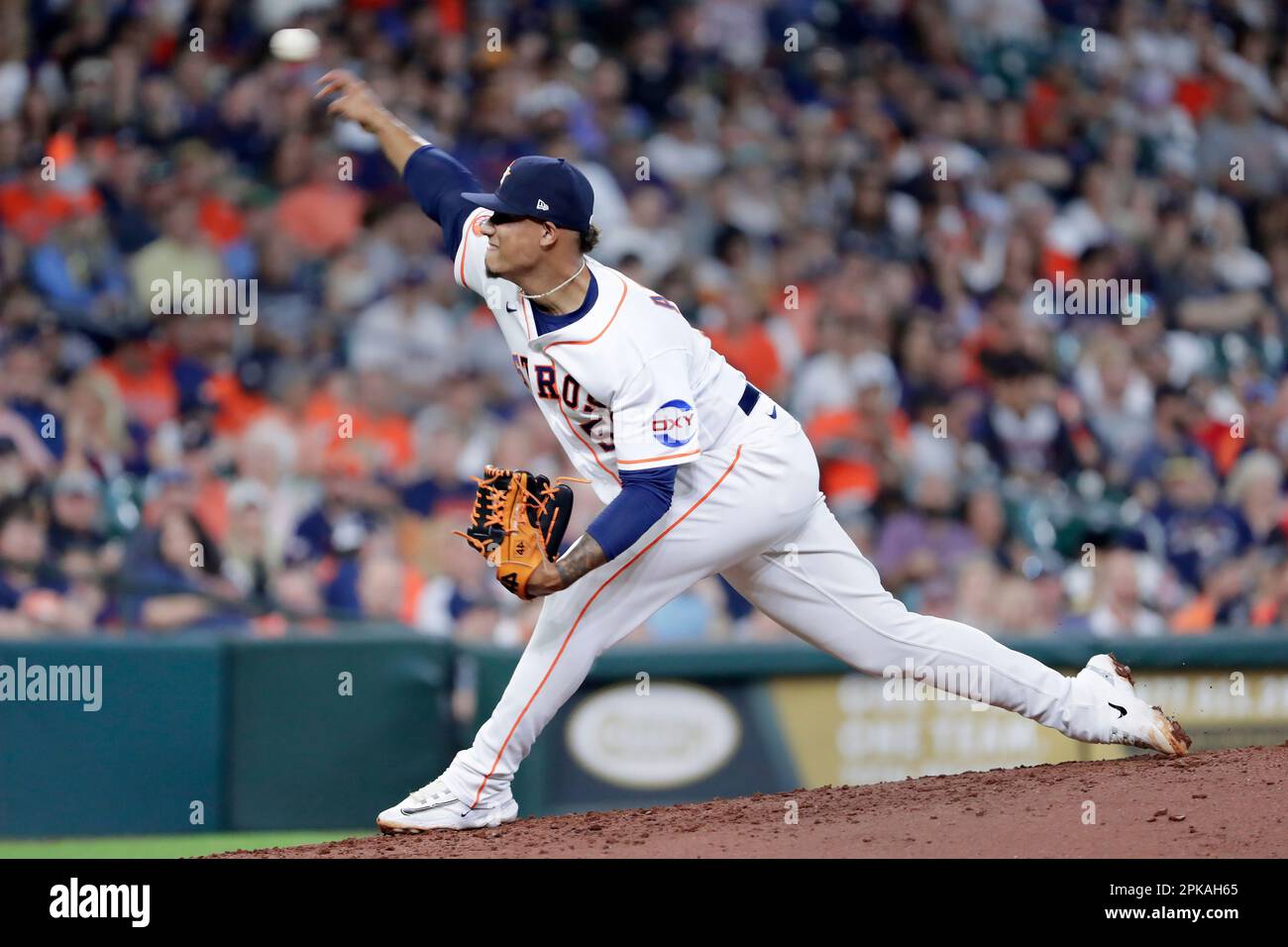 Houston Astros relief pitcher Bryan Abreu throws against the Detroit ...