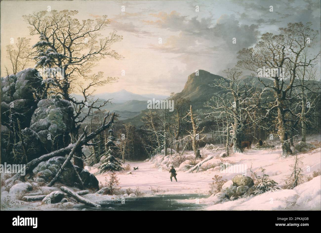 Hunter in Winter Wood 1860 by George Henry Durrie Stock Photo - Alamy