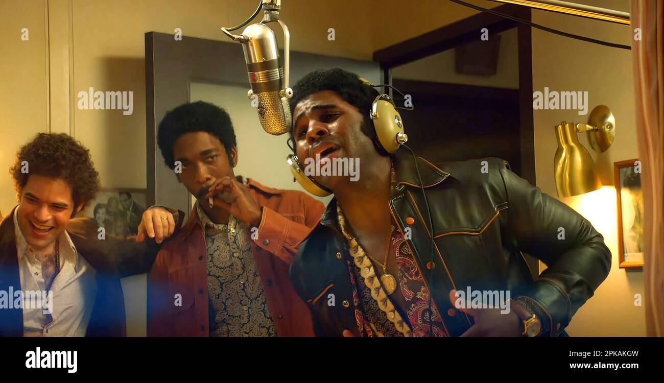 SPINNING GOLD, from left: Jeremy Jordan as Neil Bogart, Jay Pharoah as ...