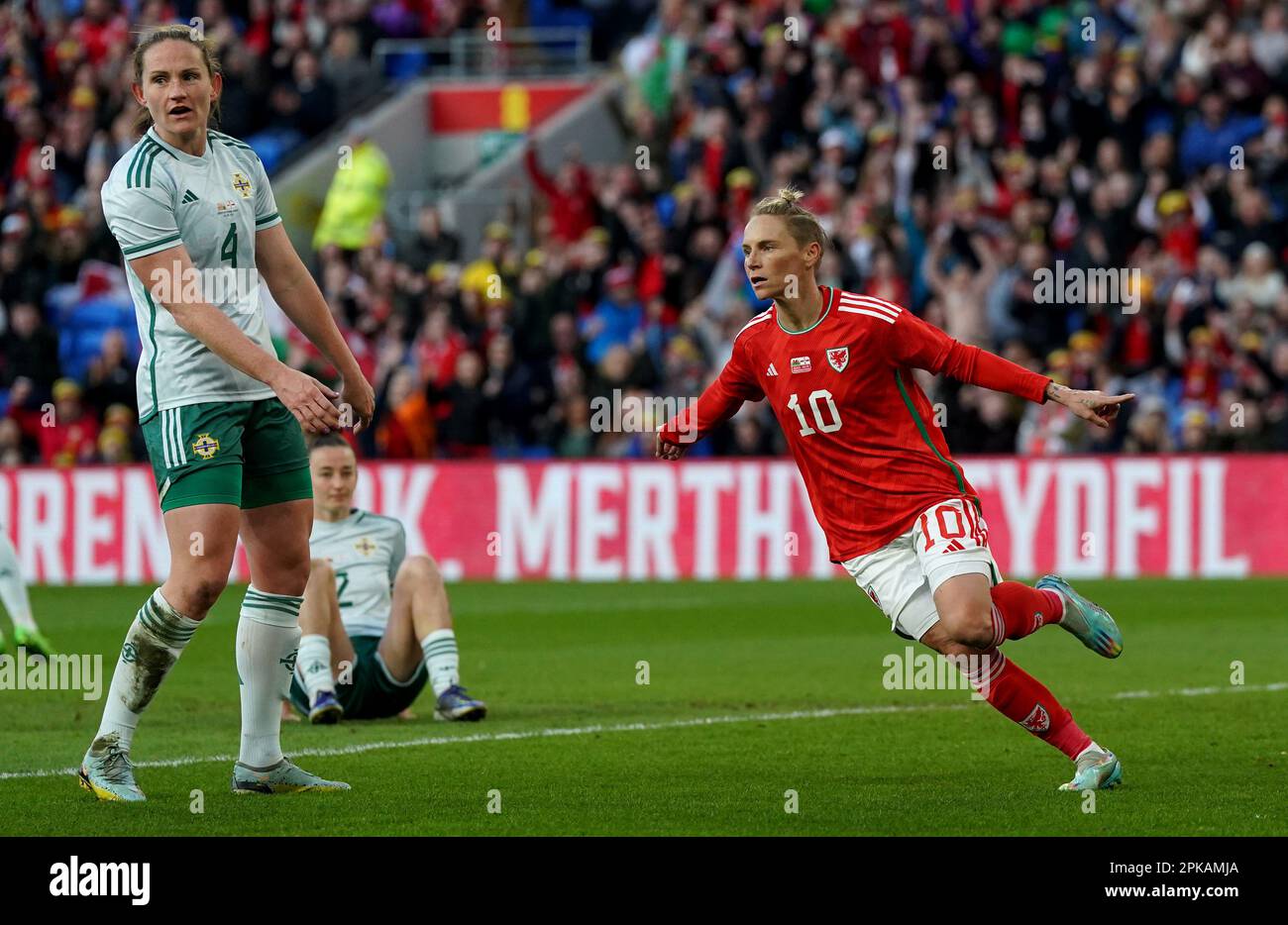 Wales' Jess Fishlock celebrates scoring their side's first goal of the ...