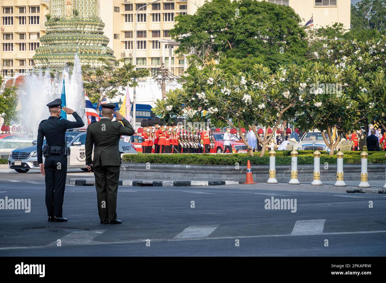 Officers of the Royal Thai Police pay their respects as the royal ...