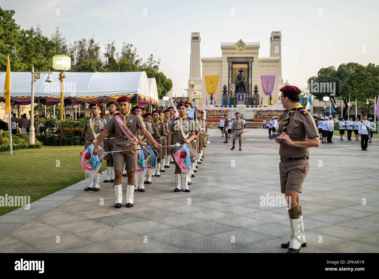 Young scouts take part in a parade during the Chakri Day ceremony, in ...