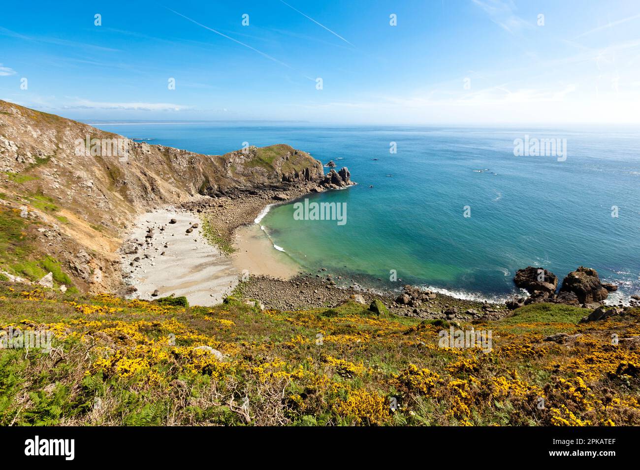 Nez de Jobourg rocky coast in the north of the Cotentin Peninsula on a ...