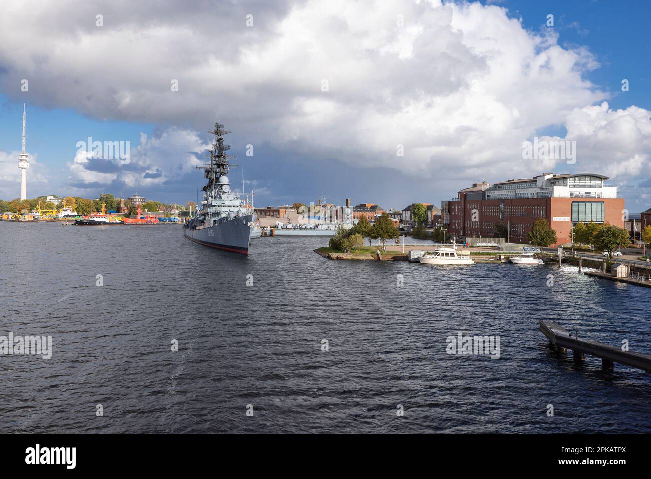View from Kaiser-Wilhelm-Bridge to the connecting harbor, guided ...