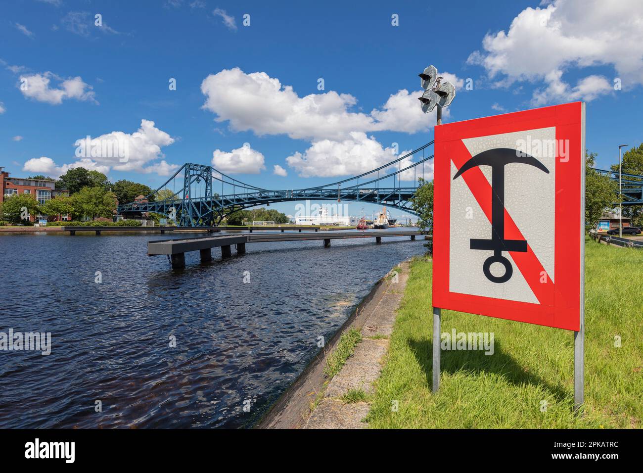 Prohibition sign anchoring prohibited, with view of Kaiser Wilhelm ...