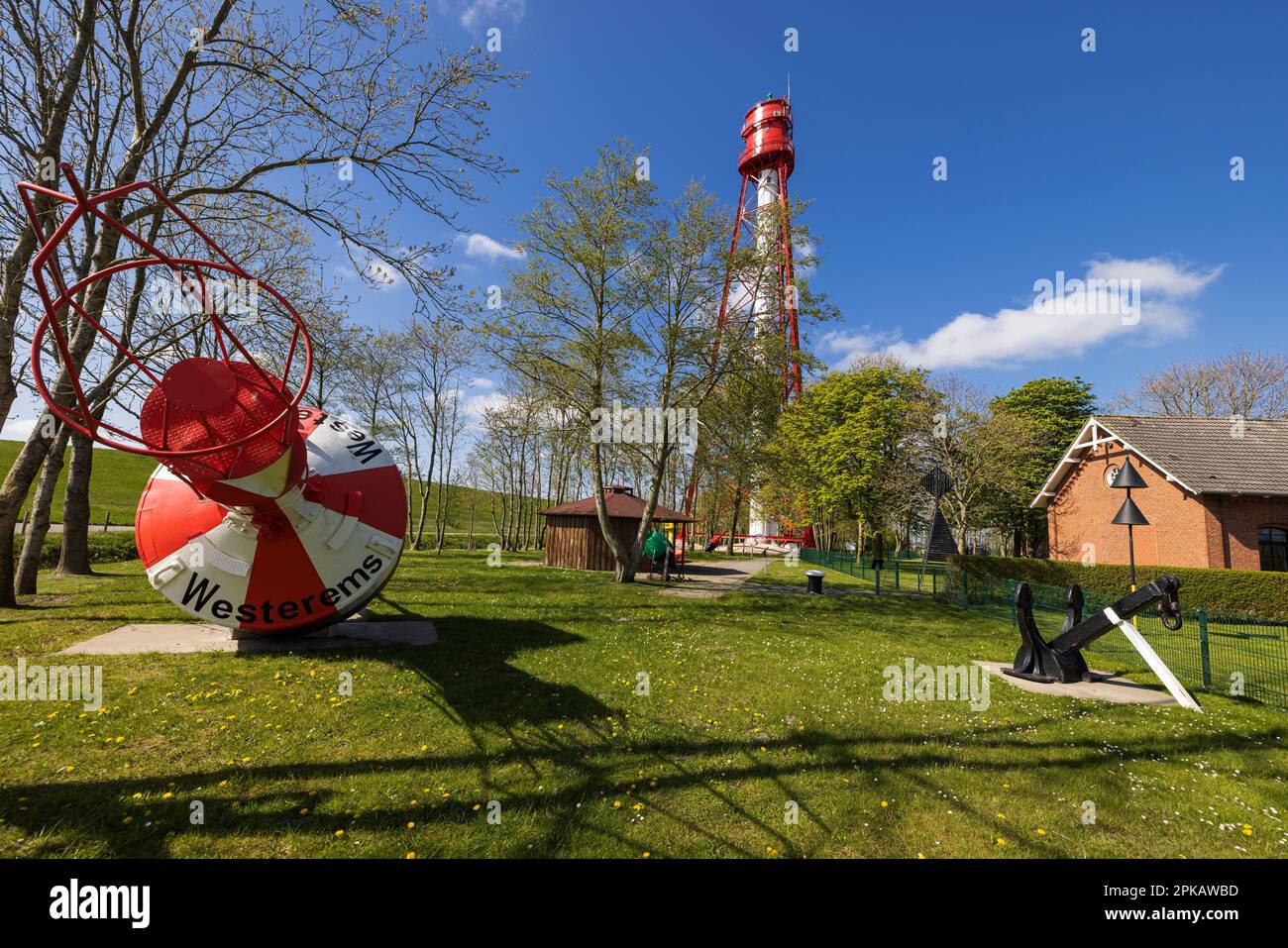 Sea sign garden at Campen lighthouse, Campen, Krummhörn, East Frisia ...