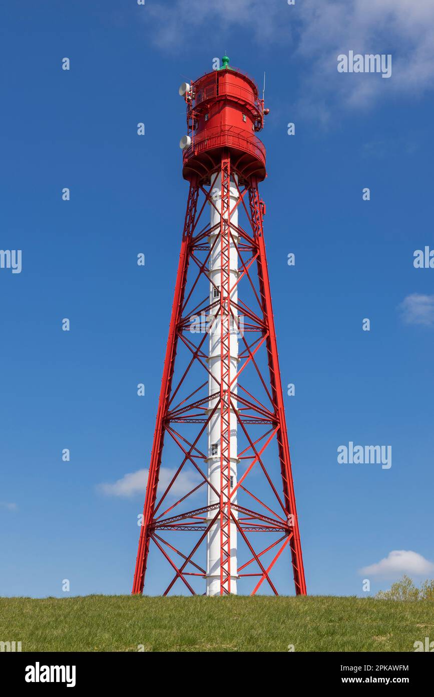 Campener lighthouse, dike, Campen, Krummhörn, East Frisia, Lower Saxony ...