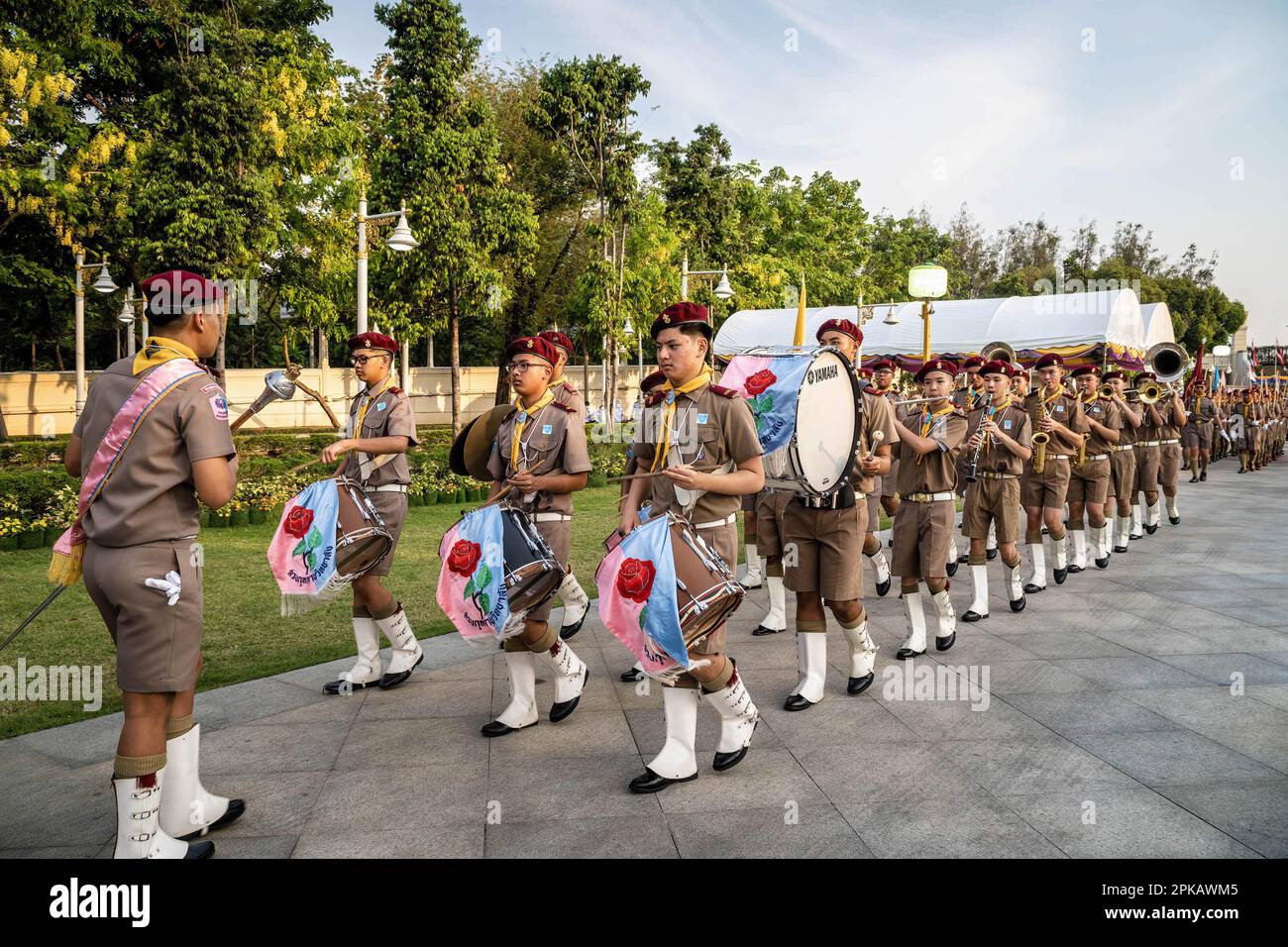 Bangkok, Thailand. 6th Apr, 2023. A parade of young scouts during the ...