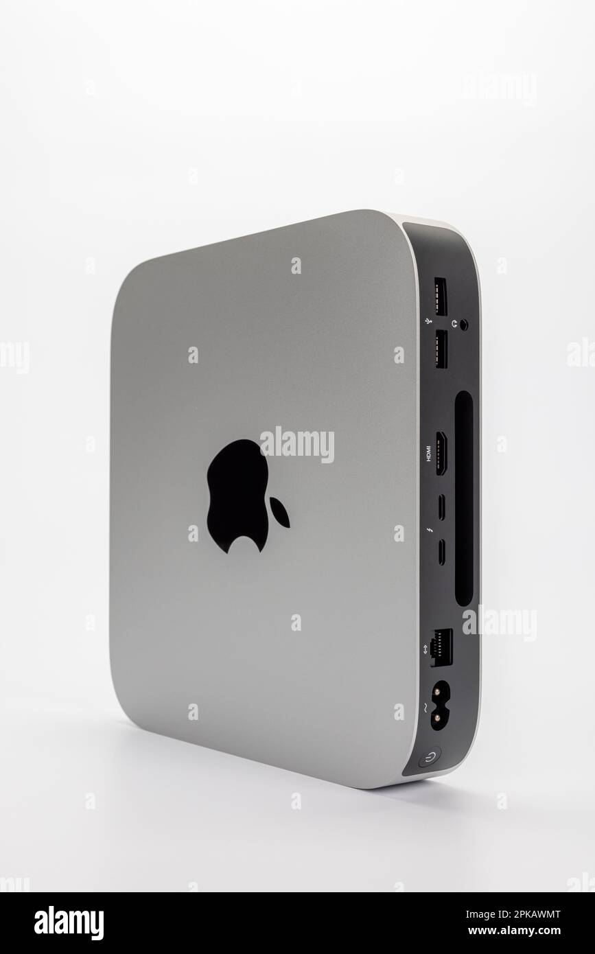 Apple Mac mini with M1 chip, back, ports, white background Stock Photo ...