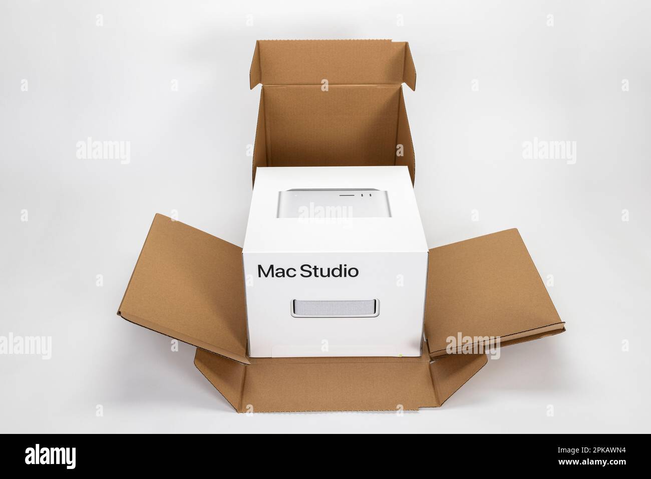 Apple Mac Studio M1 Max, opened in shipping box, white background Stock ...