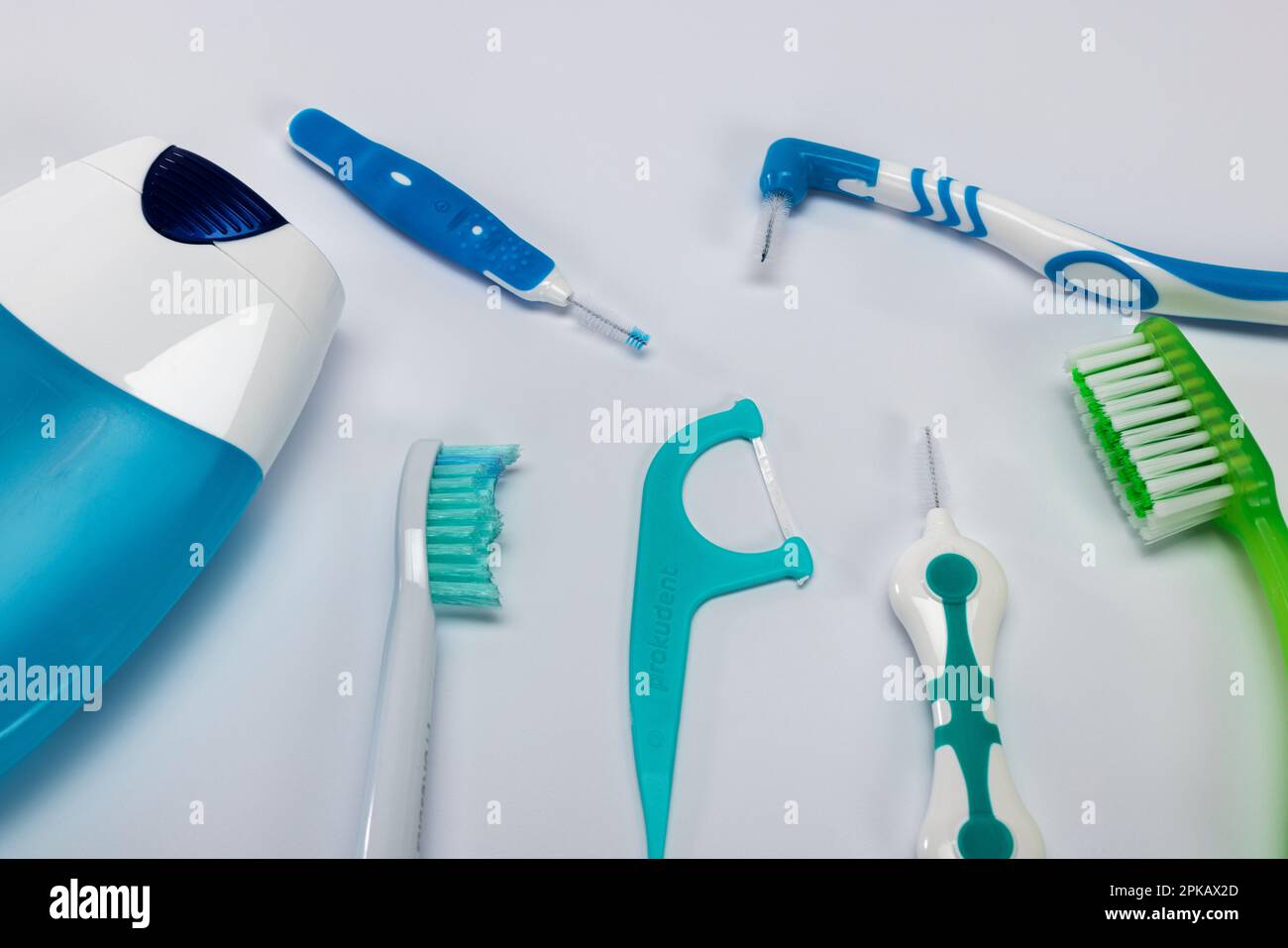 Various dental care products, mouthwash, toothbrush, dental stick ...