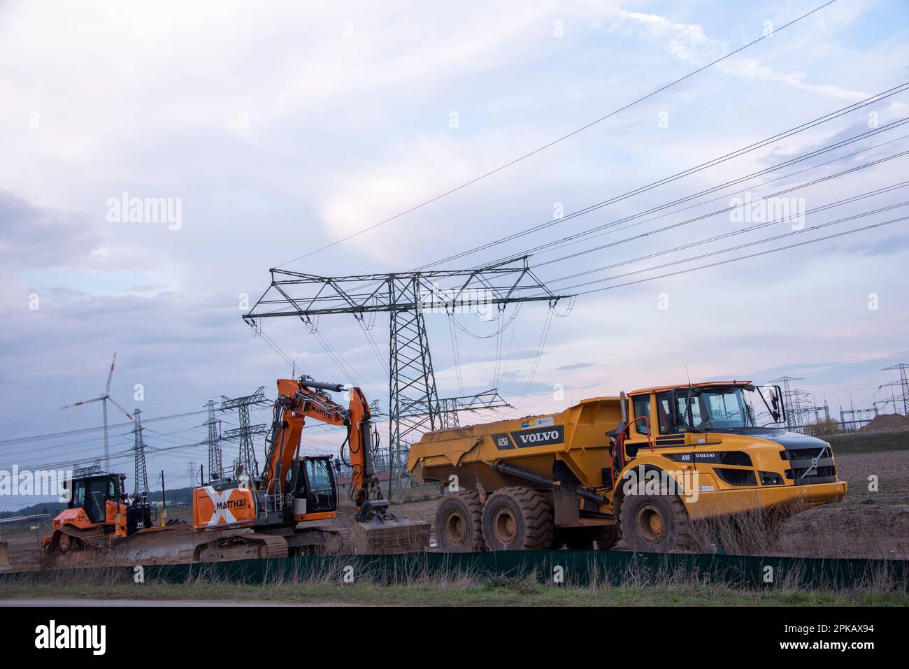 Construction vehicles at the Südostlink construction site Wolmirstedt ...