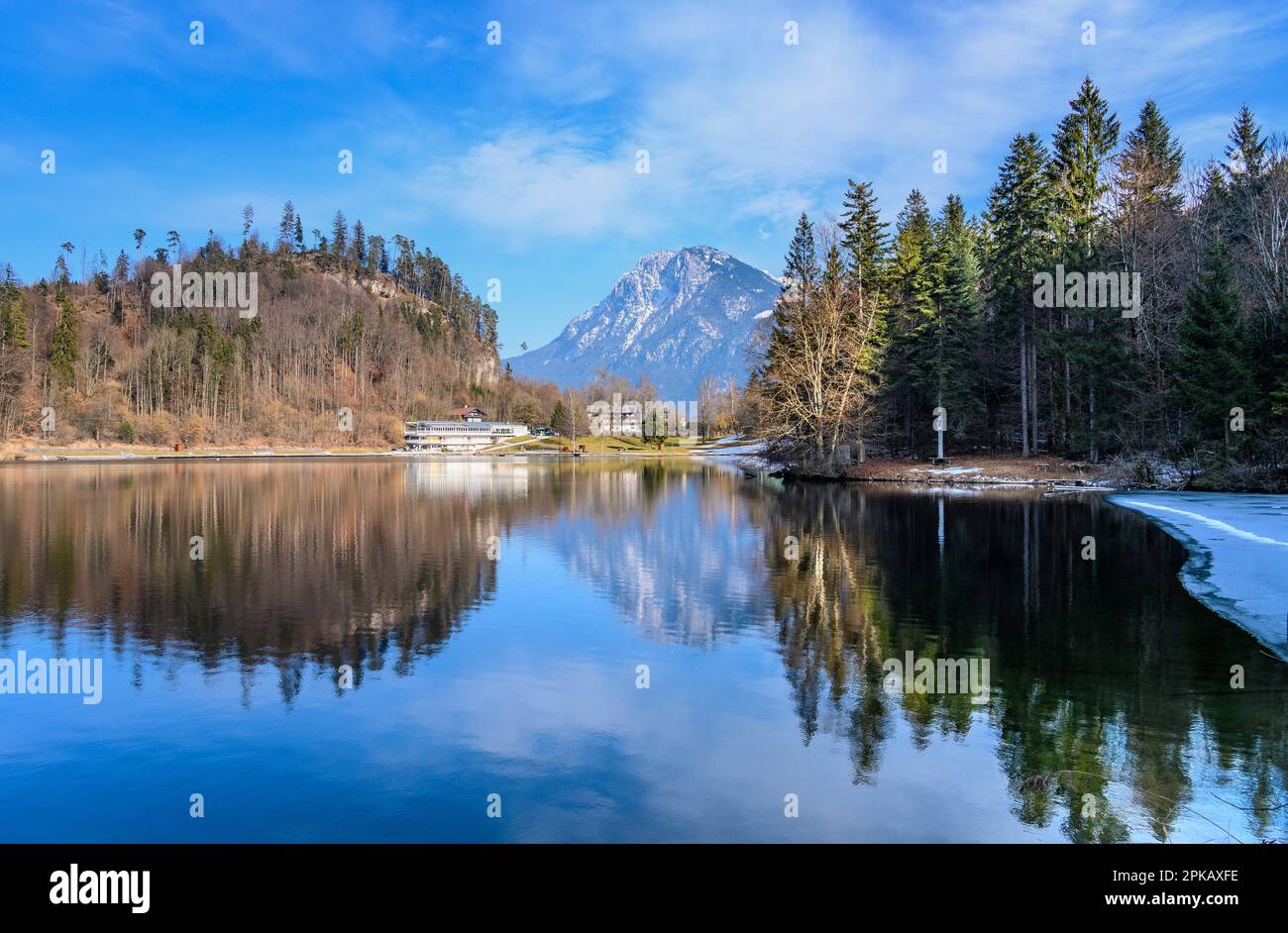 Austria, Tyrol, Kufstein, Hechtsee with lake arena against Kaiser ...