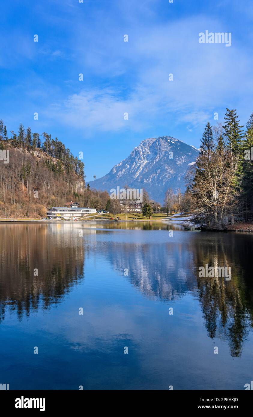 Austria, Tyrol, Kufstein, Hechtsee with lake arena against Kaiser ...