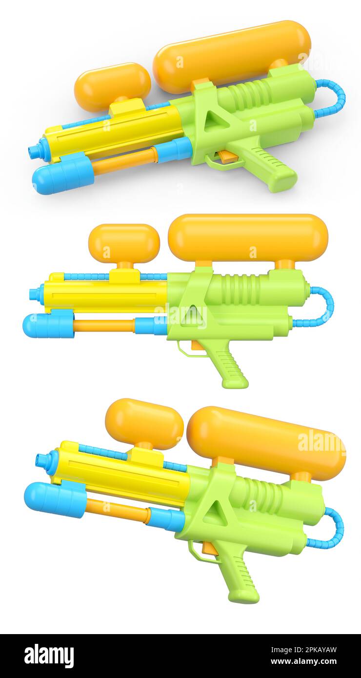 Set of plastic water gun toy for playing in the swimming pool on white ...